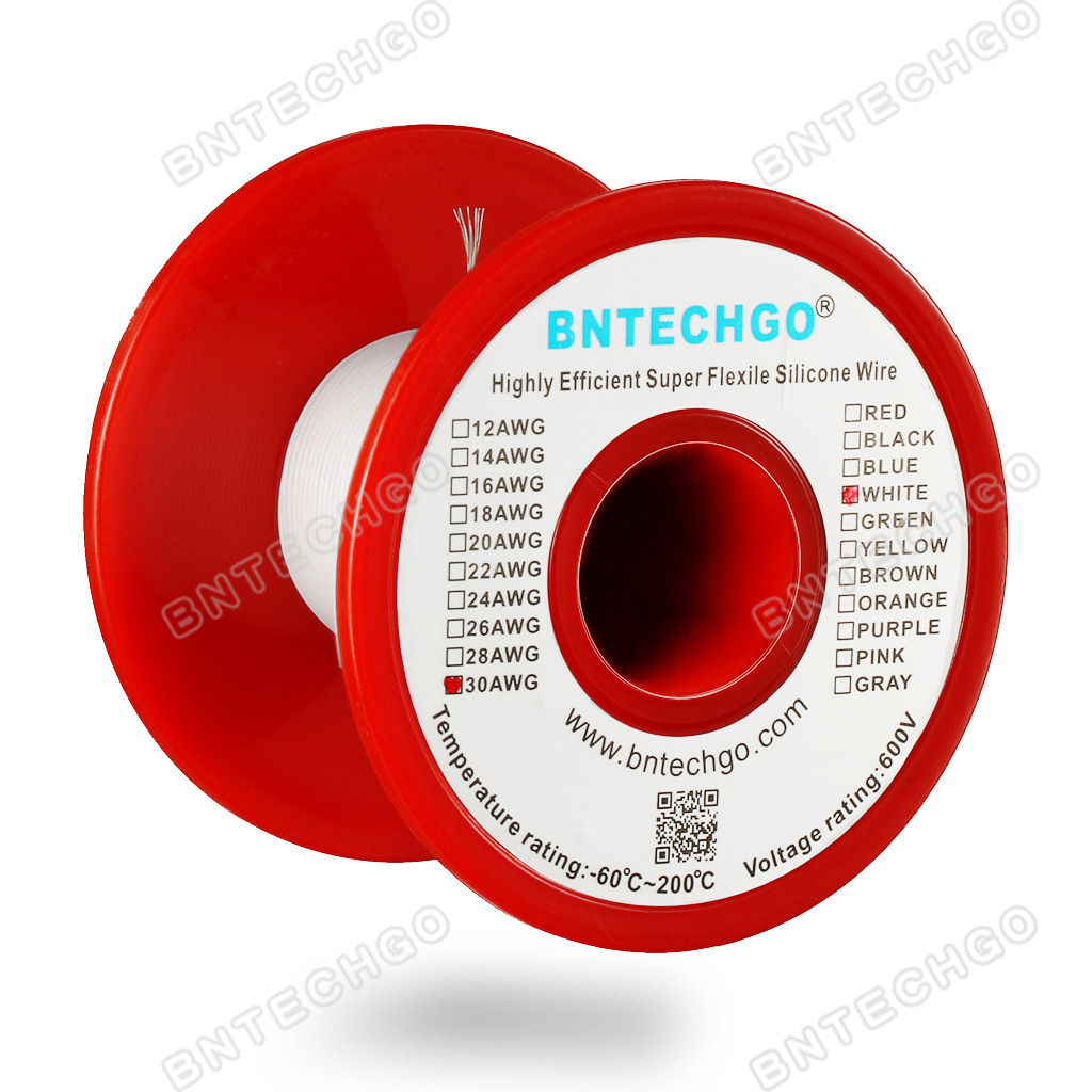 BNTECHGO 30 AWG Silicone Wire Spool White 250 feet Ultra Flexible High ...