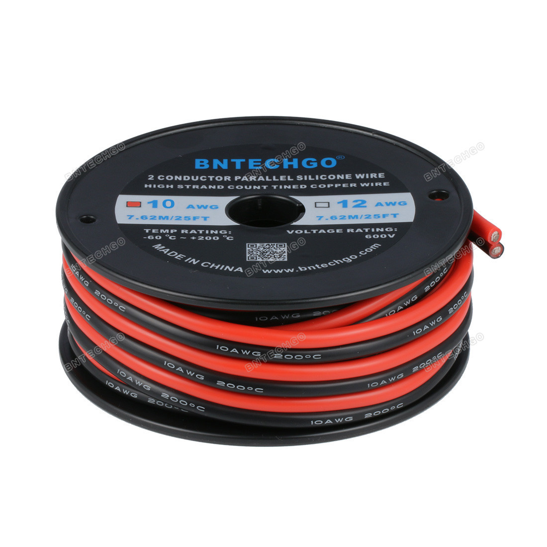 10 AWG Flexible Red Black 2 Conductor Parallel Silicone Wire
