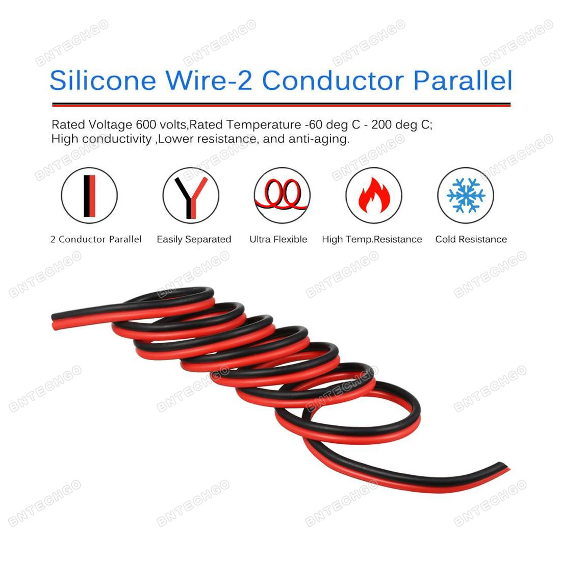 10 AWG Flexible Red Black 2 Conductor Parallel Silicone Wire