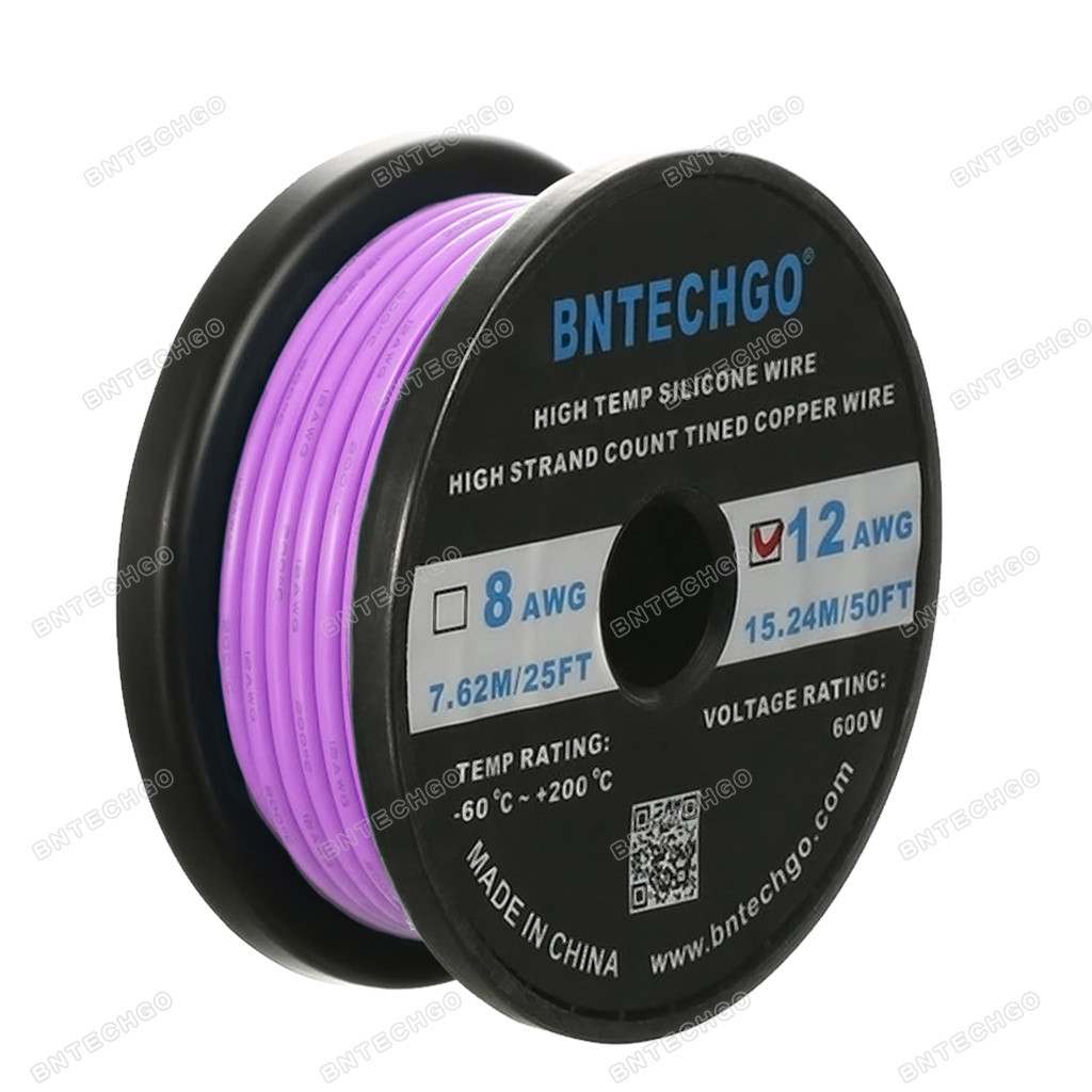 BNTECHGO 12 Gauge Silicone Wire Spool Purple 50 feet Ultra Flexible ...