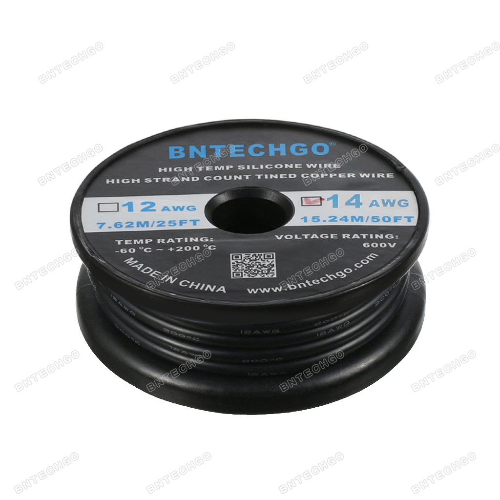 14 gauge silicone wire spool Black 50 feet ultra flexible