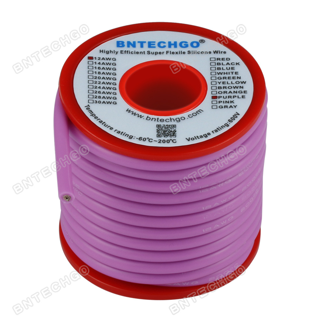 BNTECHGO 12 Gauge Silicone Wire Spool Purple 25 feet Ultra Flexible ...