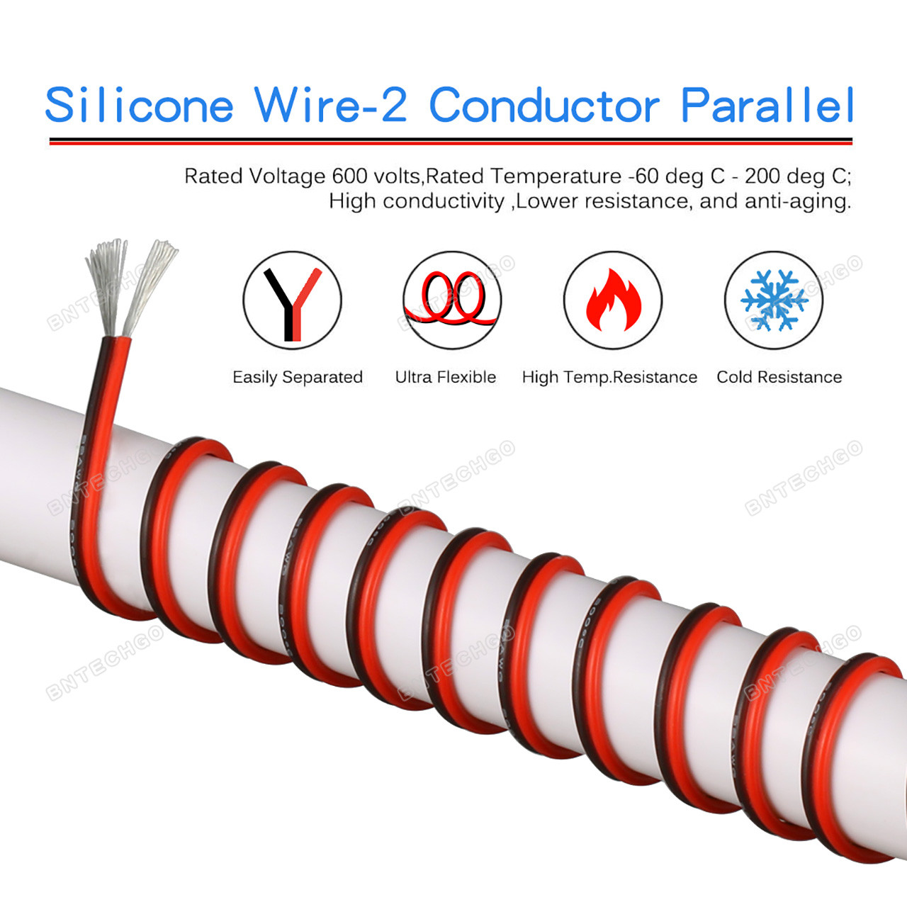 22AWG Flexible 2 Conductor Parallel Silicone Wire Spool Red Black