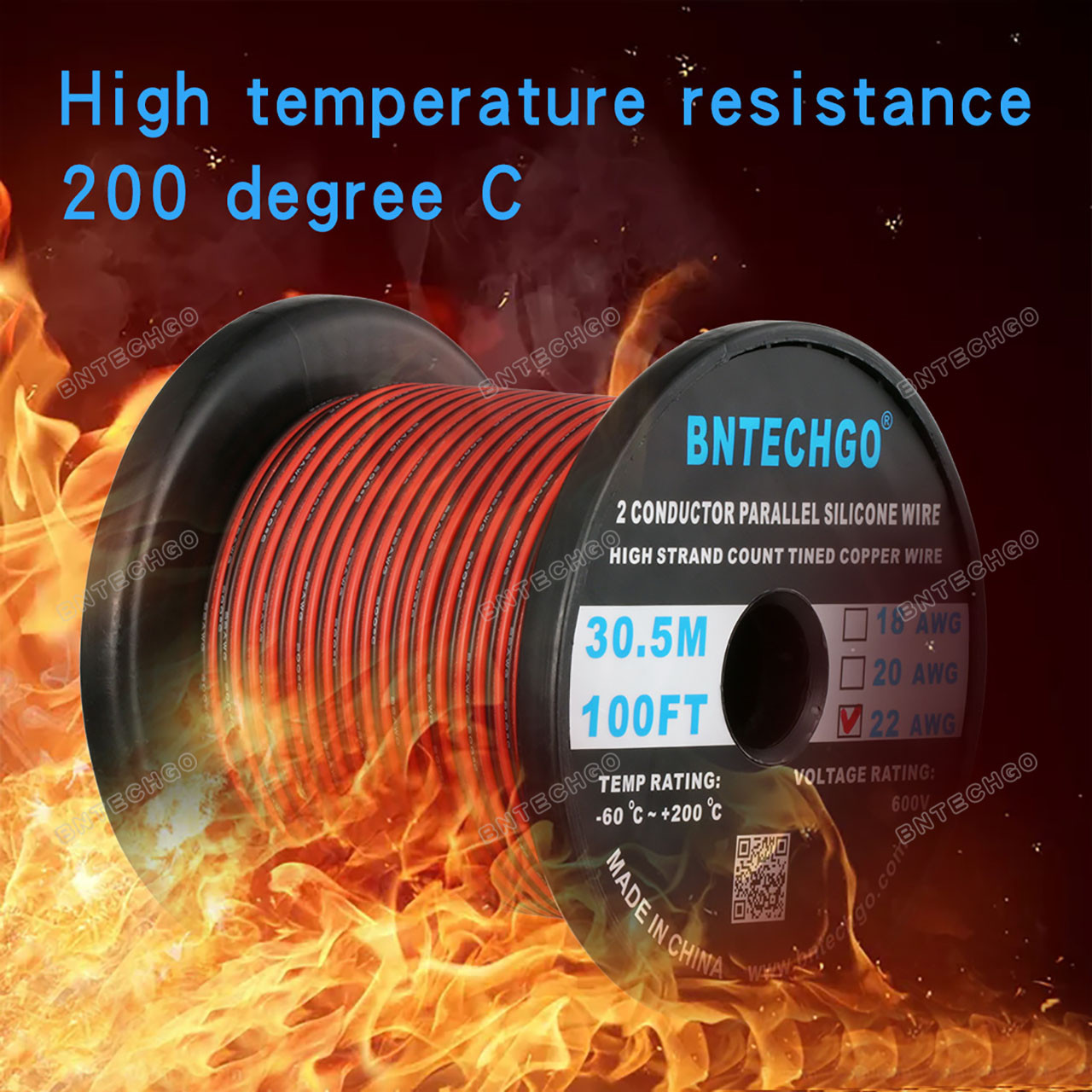 22AWG Flexible 2 Conductor Parallel Silicone Wire Spool Red Black