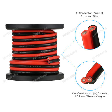8 AWG Flexible Red Black 2 Conductor Parallel Silicone Wire