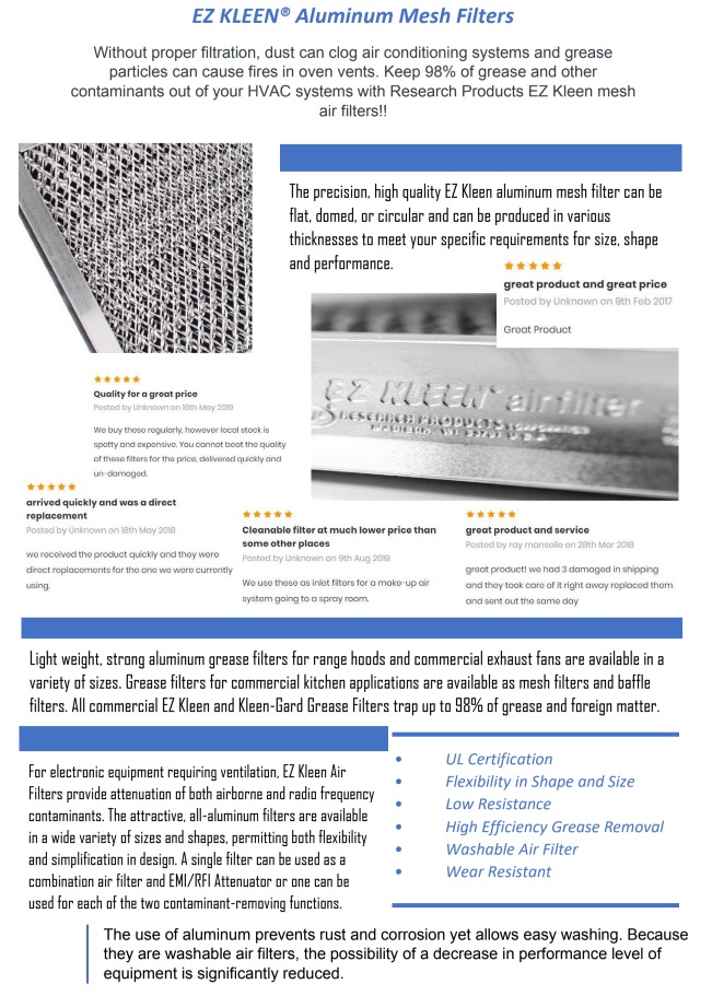 EZ Kleen Aluminum Mesh Filters - KECSupplies.com