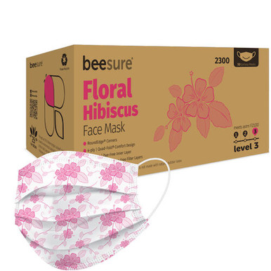 BeeSure Hibiscus Pink Face Mask Level 3 50Bx - DDS Dental Supplies