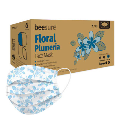 BeeSure Plumeria Blue Face Mask Level 3 50Bx - DDS Dental Supplies