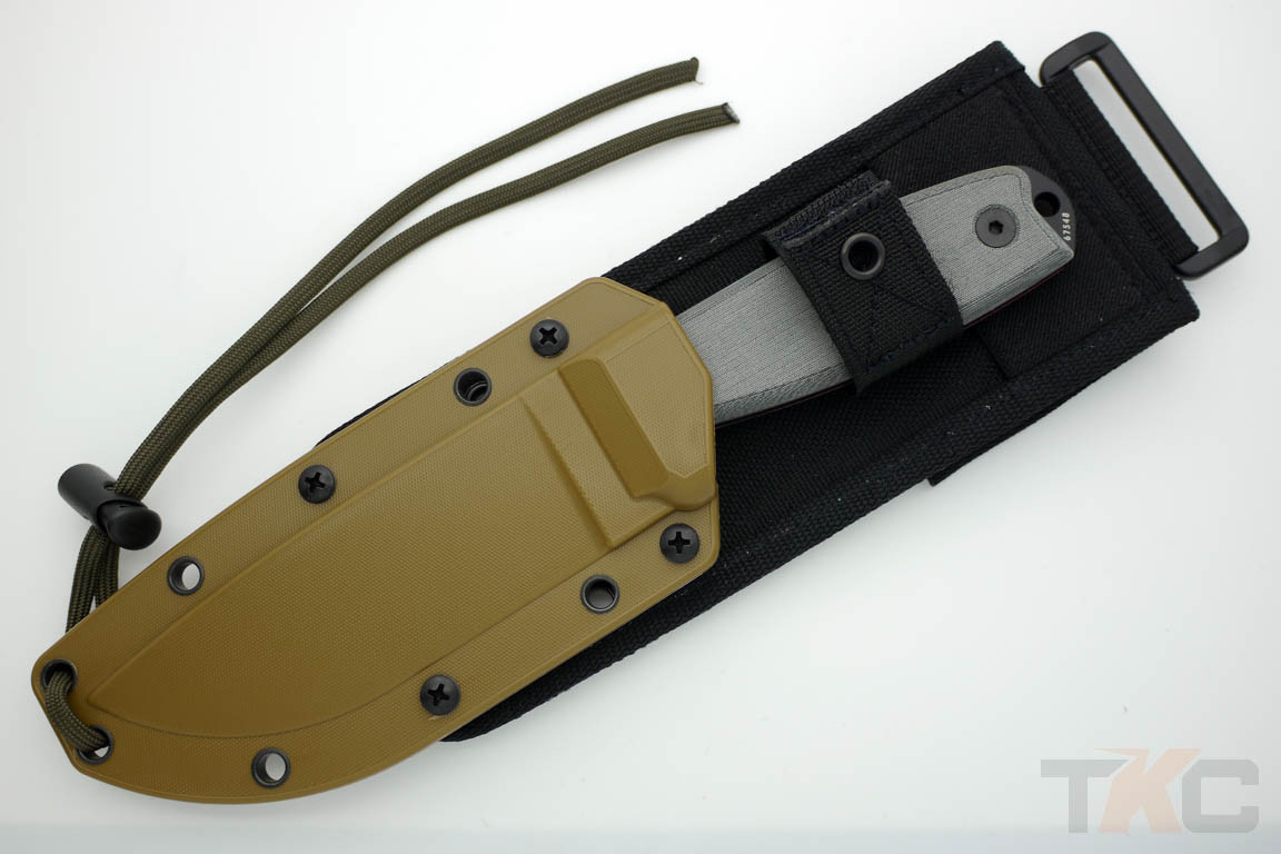 ESEE-4P-MB (MOLLE Back) Black Plain Edge Blade w/ Grey Linen Micarta ...