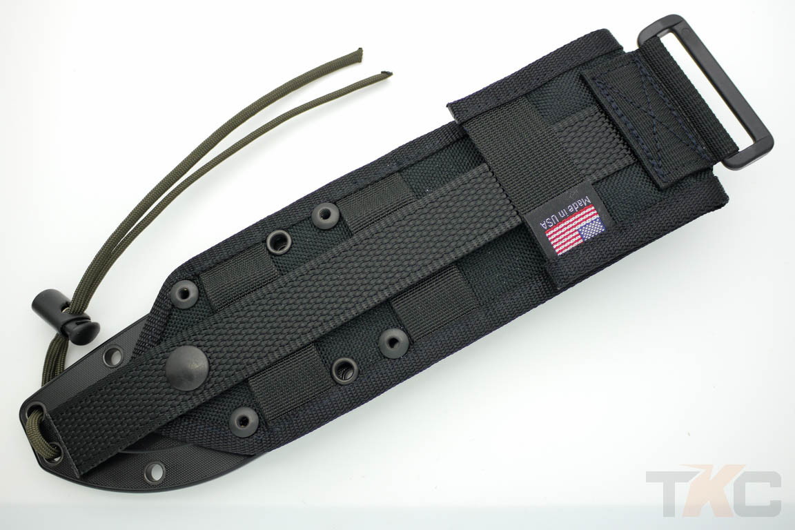 ESEE-4P-MB-B (MOLLE Back) Black Plain Edge Blade w/ Grey Linen Micarta ...