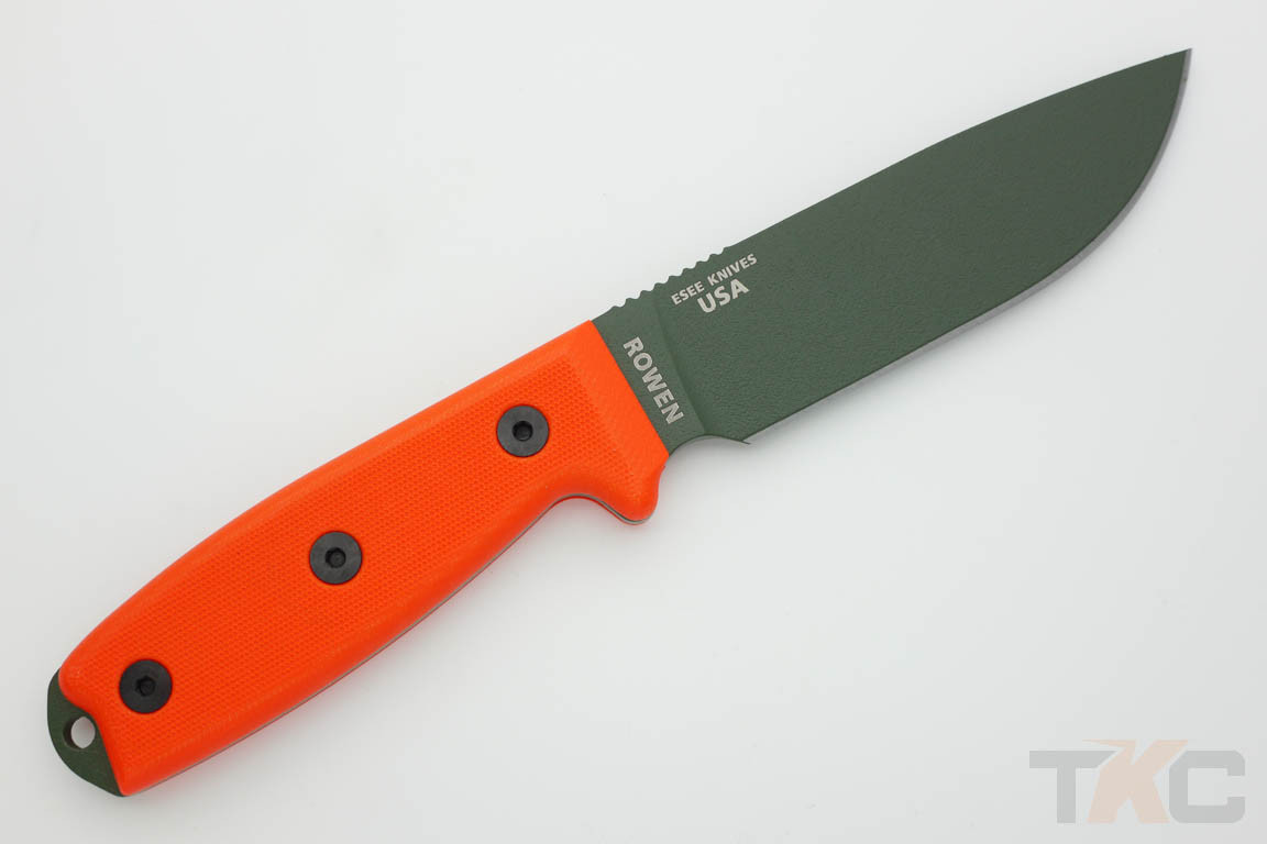 ESEE-4P-MB-OD (MOLLE Back) OD Green Plain Edge Blade w/ Blaze Orange ...