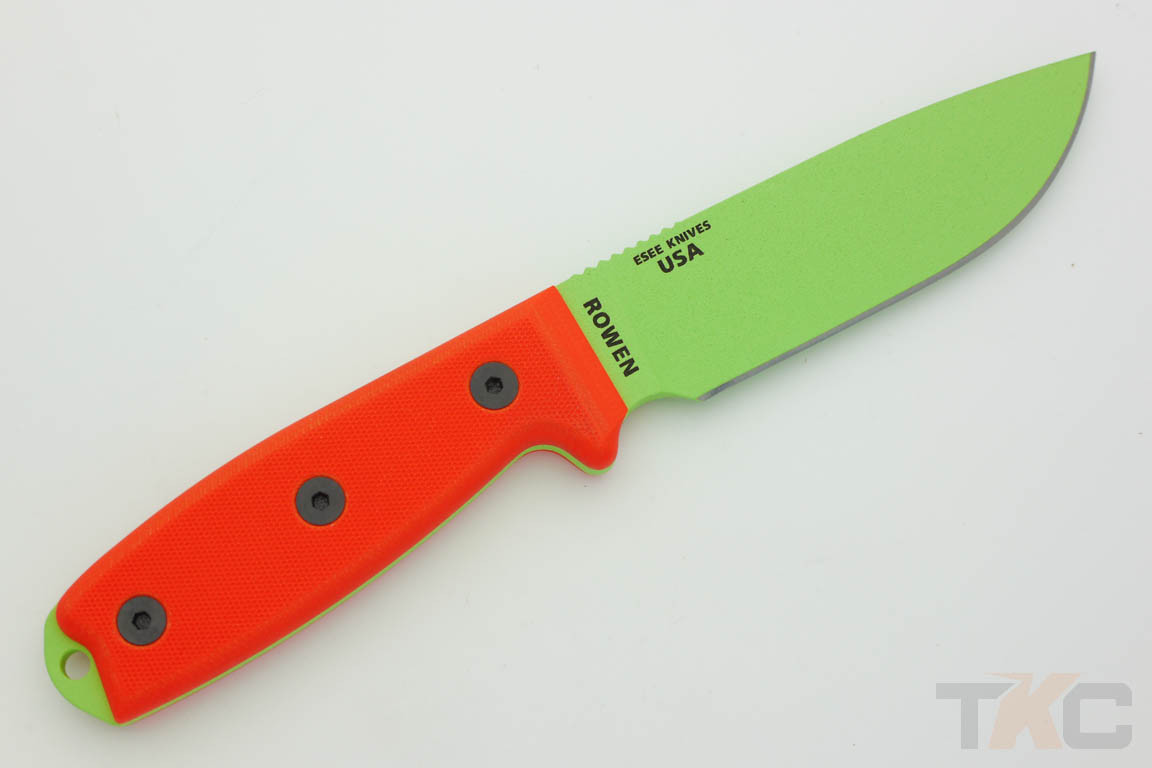 ESEE-4P-VG Venom Green Plain Edge Blade w/ Blaze Orange G10 Handle ...