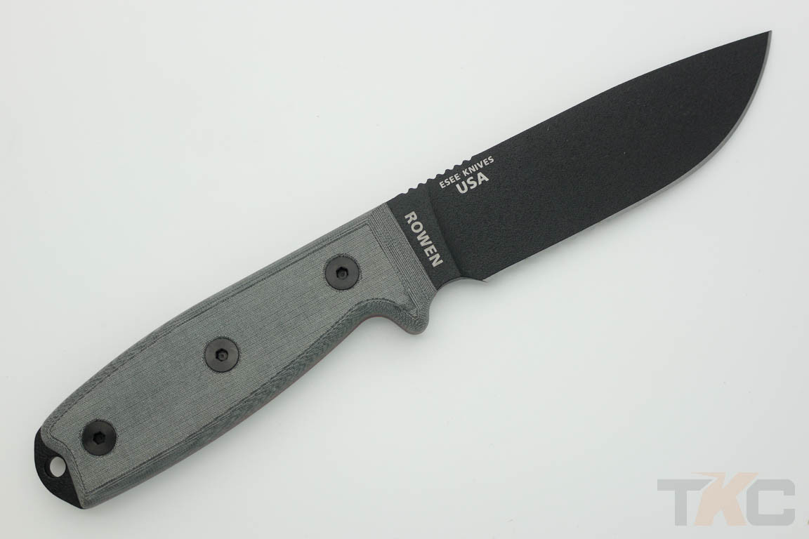 ESEE-4S-MB (MOLLE Back) Black Partially Serrated Blade w/ Grey Linen ...