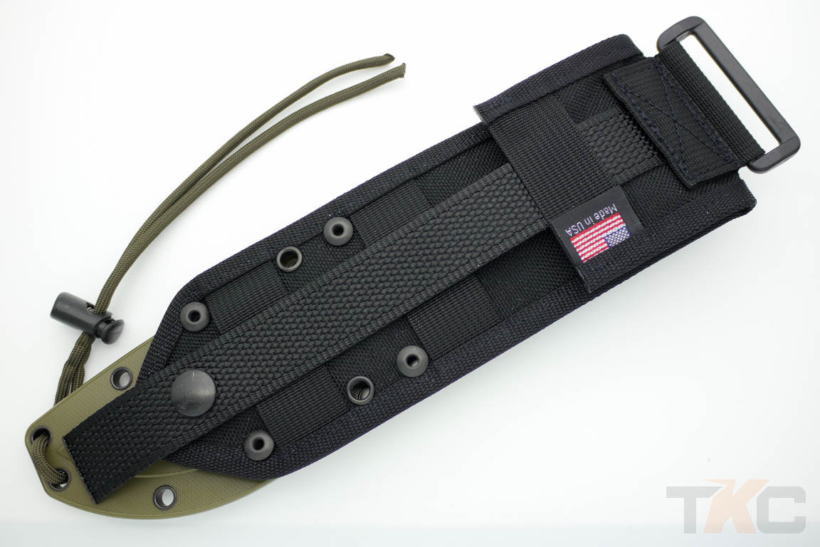 ESEE-4S-MB-DT (MOLLE Back) Desert Tan Partially Serrated Blade w/ Green ...