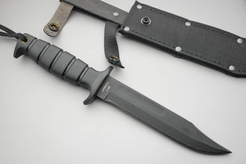 Ontario SP-1 Combat Knife, 7" Black 1095 Blade, Kraton Handle & Leather ...