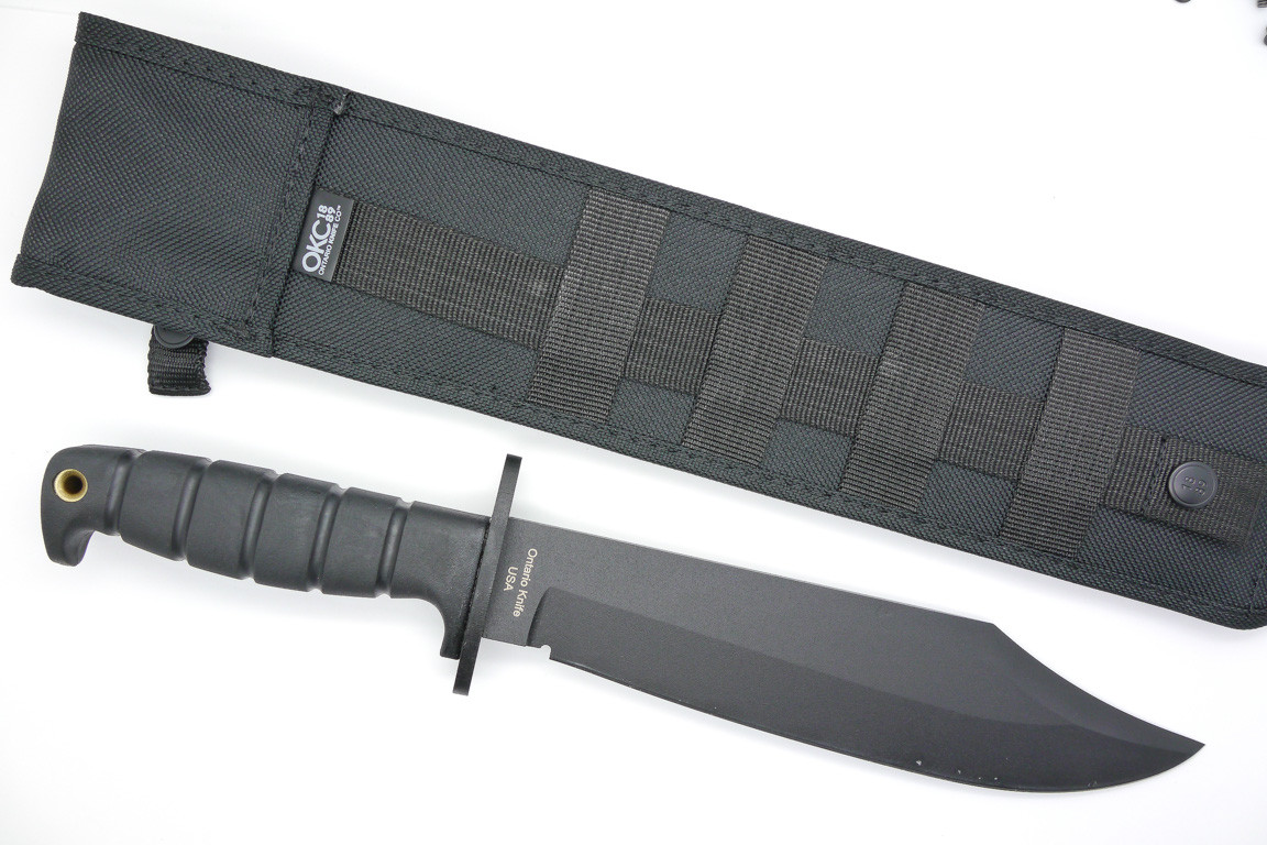 Ontario SP-10 Raider Bowie, 9.8" Black 1095 Blade, Kraton Handle ...