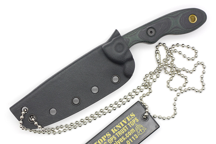 TOPS Knives Mini Scandi - Black Traction Coated Blade - Black and Green G10