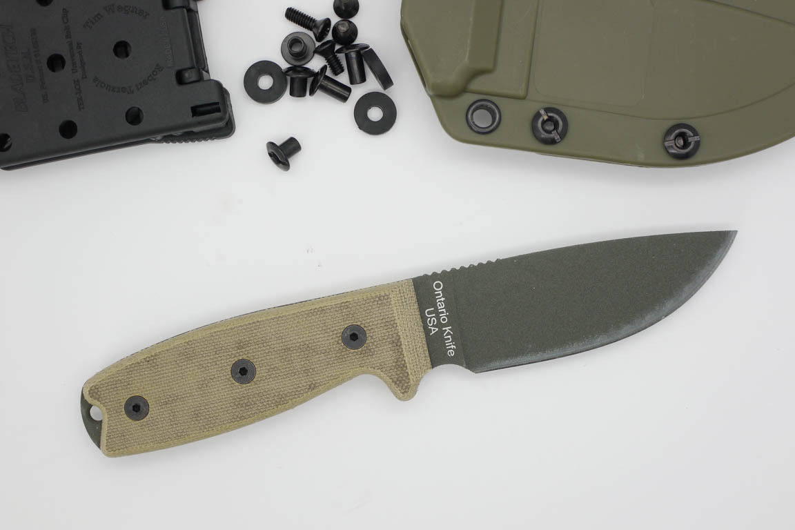 Ontario RAT-3, 3.4" OD 1095 Fixed Blade Knife w/ Micarta Handle & OD ...