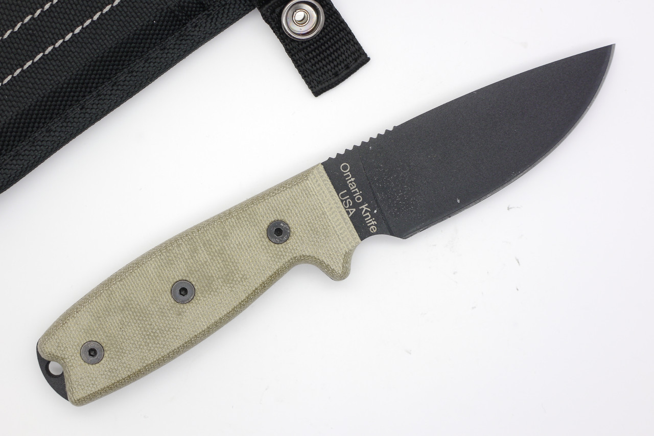 Ontario RAT-3, 3.4" Black 1095 Fixed Blade Knife w/ Micarta Handle ...