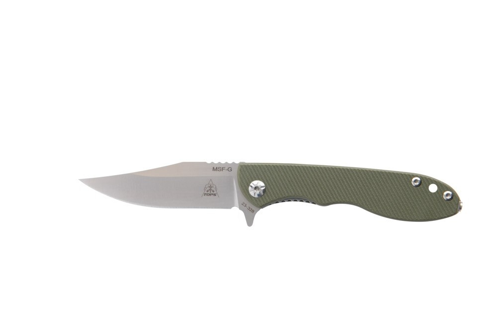 TOPS Knives Mini Scandi Folder, MSF-4.0 - Satin Blade Finish - Green ...
