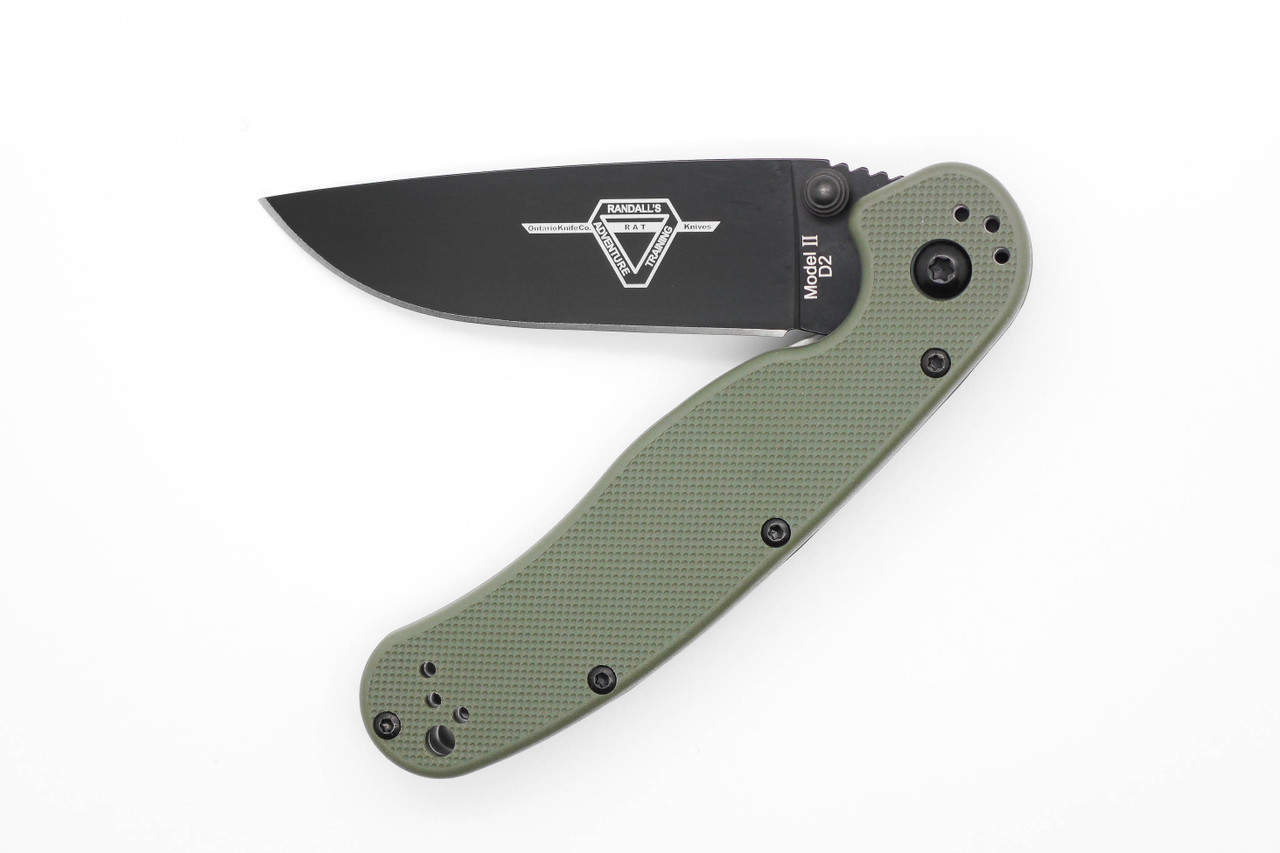 Ontario RAT Model 2 Folding Knife, 3" Black D2 Steel, OD Green Nylon ...