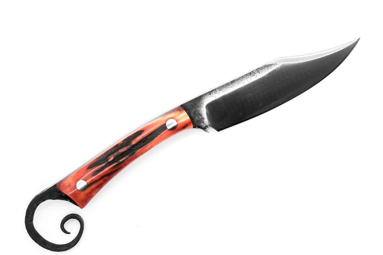Lon Humphrey Custom Tadpole, Flat Grind, Fixed Blade, Knife w/ Red Dyed ...