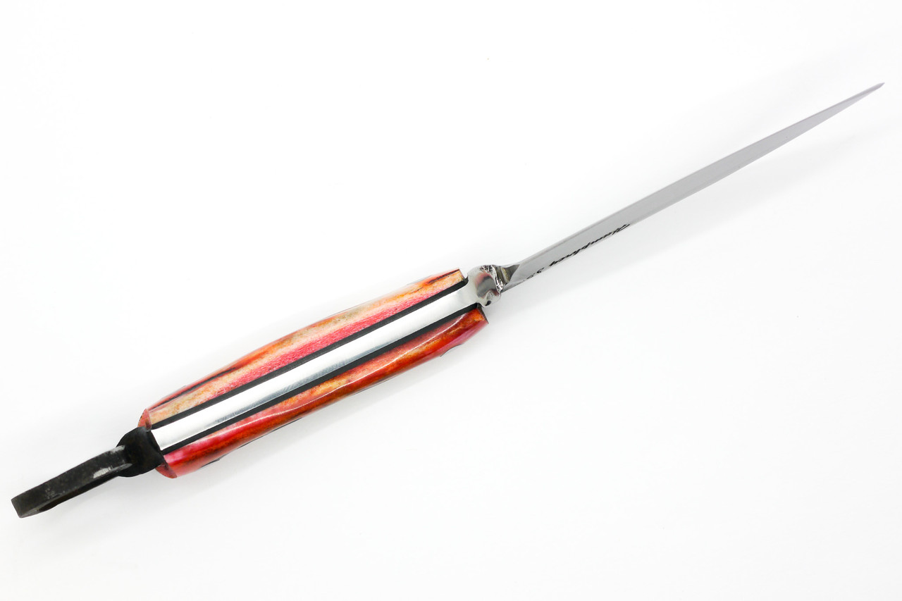 Lon Humphrey Custom Tadpole, Flat Grind, Fixed Blade, Knife w/ Red Dyed ...