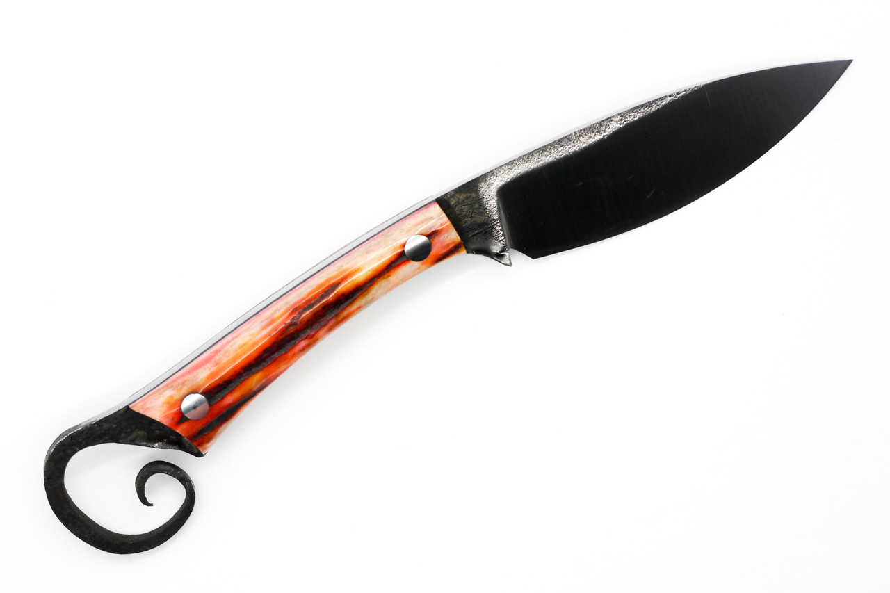 Lon Humphrey Custom Tadpole, Flat Grind, Fixed Blade, Knife w/ Red Dyed ...
