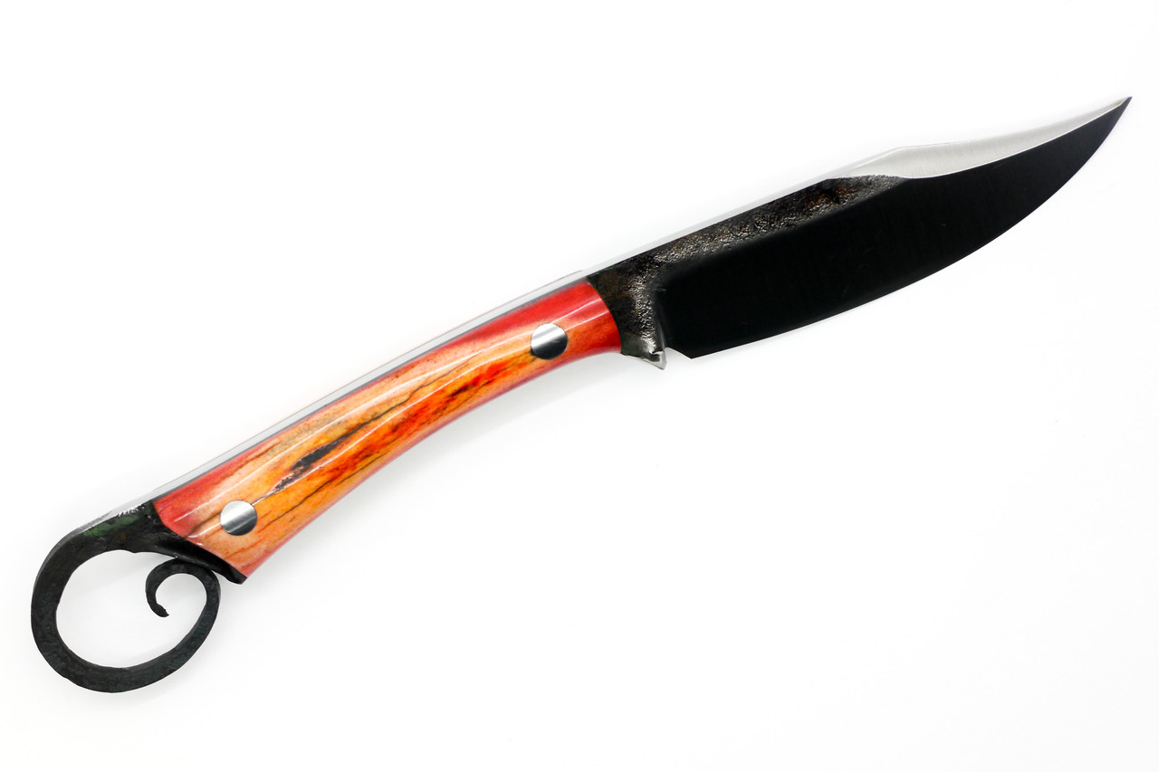 Lon Humphrey Custom Tadpole, Flat Grind, Fixed Blade, Knife w/ Red Dyed ...