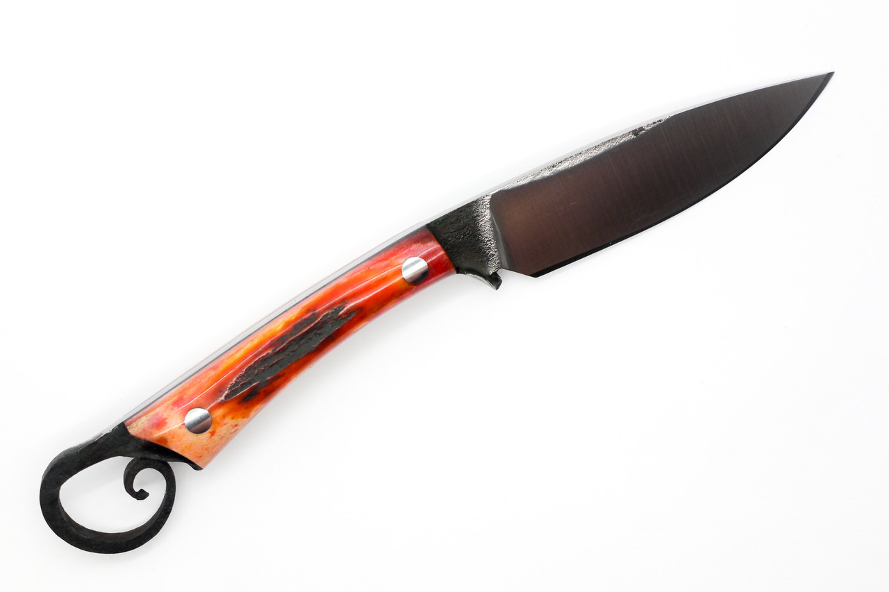 Lon Humphrey Custom Tadpole, Flat Grind, Fixed Blade, Knife w/ Red Dyed ...