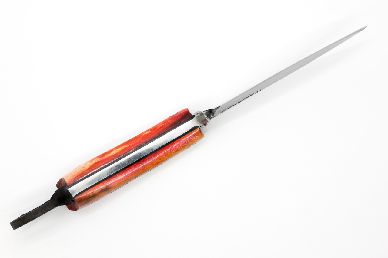 Lon Humphrey Custom Tadpole, Flat Grind, Fixed Blade, Knife w/ Red Dyed ...