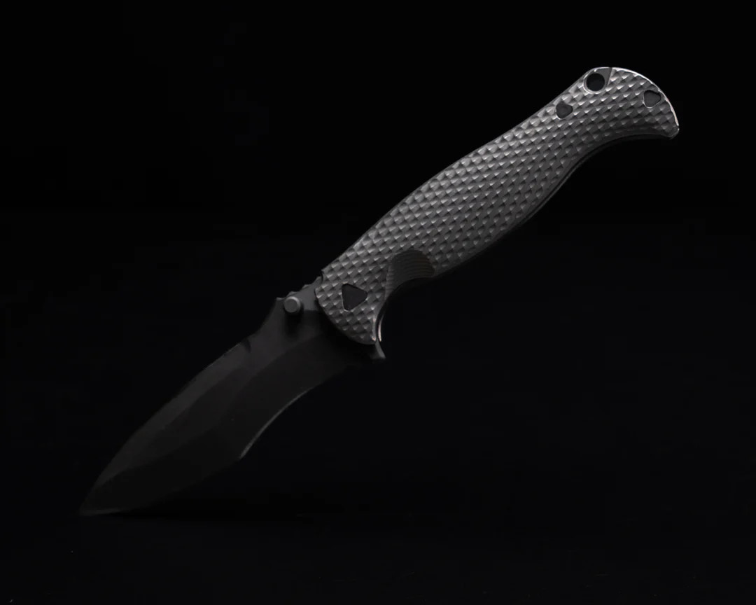 Half Face Blades - Extremis Folder - Tumbled Raw Ti Scales, PVD Coated ...