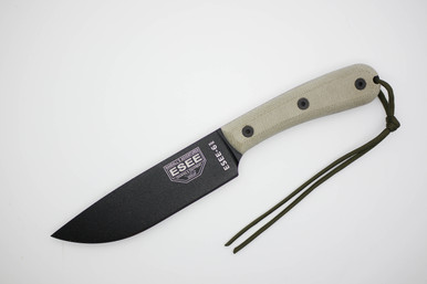 ESEE-6HM, Black Plain Edge, Modified Handle w/ Green Canvas Micarta ...