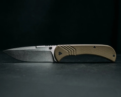 Half Face Blades - Cav Folder - OD Green G10, Textured Grip, TI Frame