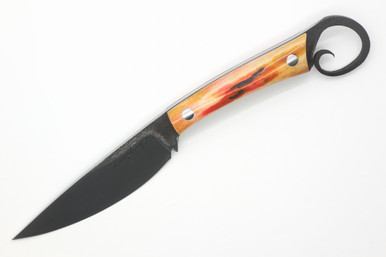 Lon Humphrey Custom Tadpole, Flat Grind, Fixed Blade, Knife w/ Red Dyed ...