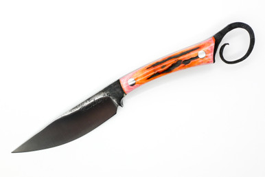 Lon Humphrey Custom Tadpole, Flat Grind, Fixed Blade, Knife w/ Red Dyed ...