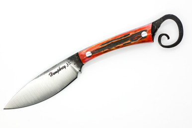 Lon Humphrey Custom Tadpole, Flat Grind, Fixed Blade, Knife w/ Red Dyed ...
