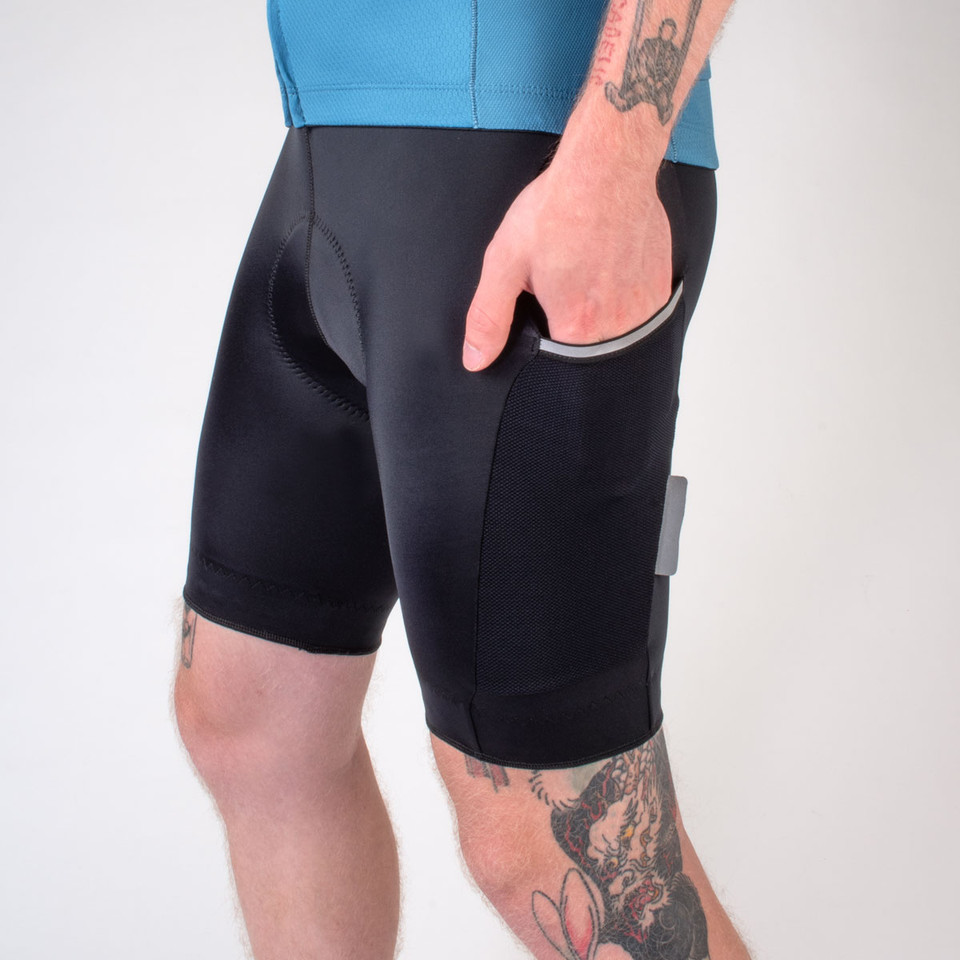 Mens All Day Padded Cycling Shorts | Reflective Side Pockets | Long ...