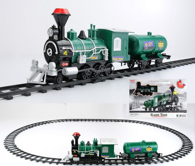 10-Piece Green Battery Operated Lighted & Animated Classic Train Set ...