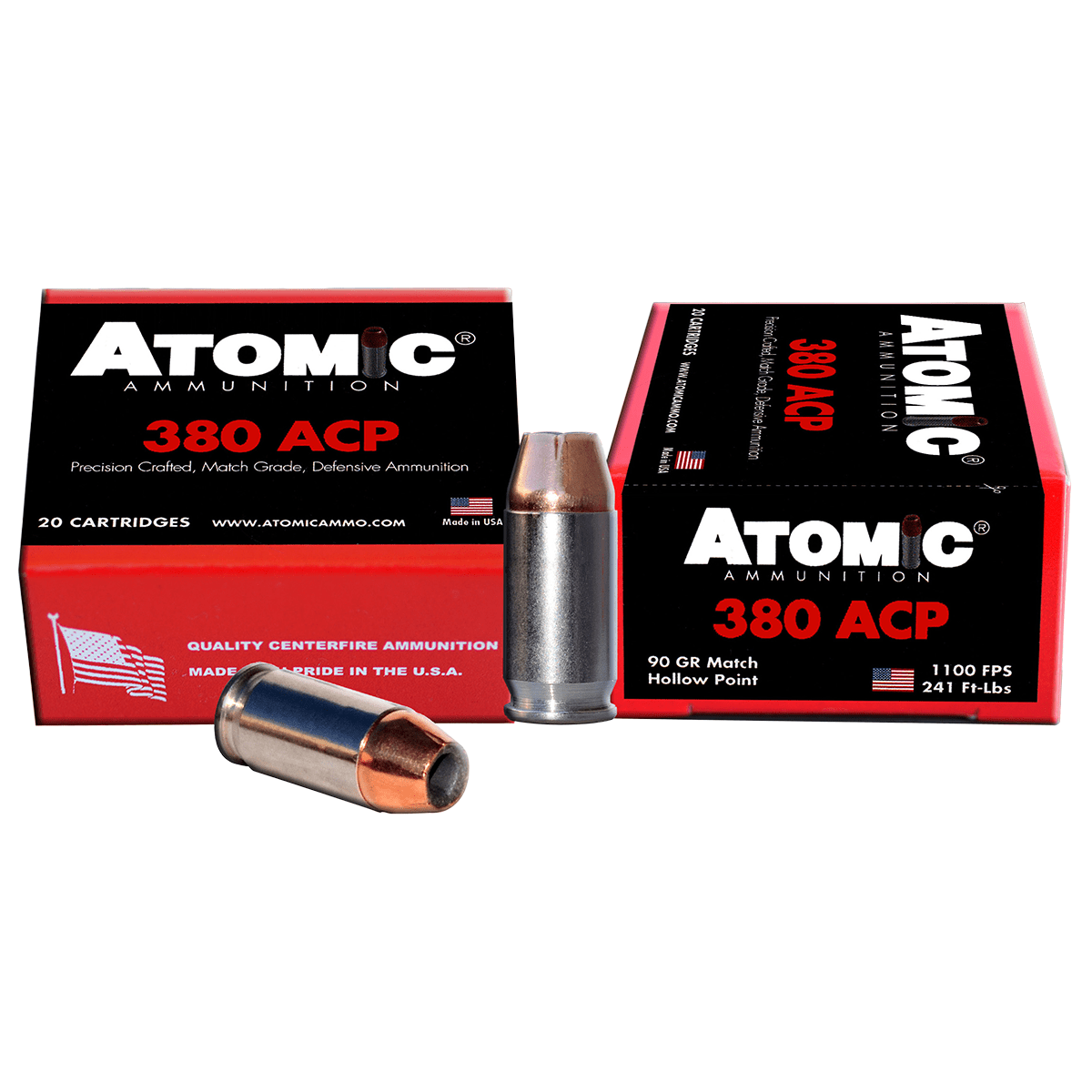 Atomic Ammunition Pistol Precision Craft 380 ACP 90 gr Hollow Point 20 Per Box