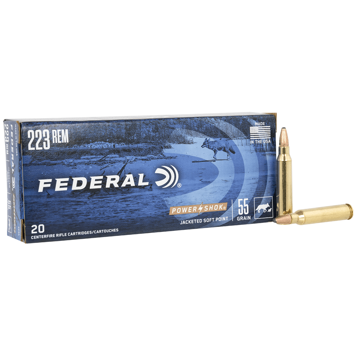 Federal Power-Shok 223 Rem 55 gr Jacketed Soft Point 20 Per Box