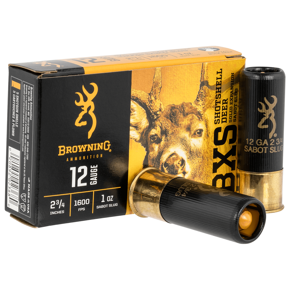 Browning Ammo BXS Shotshell Deer 12 Gauge 2.75" 1 oz Sabot Slug Shot 5 ...