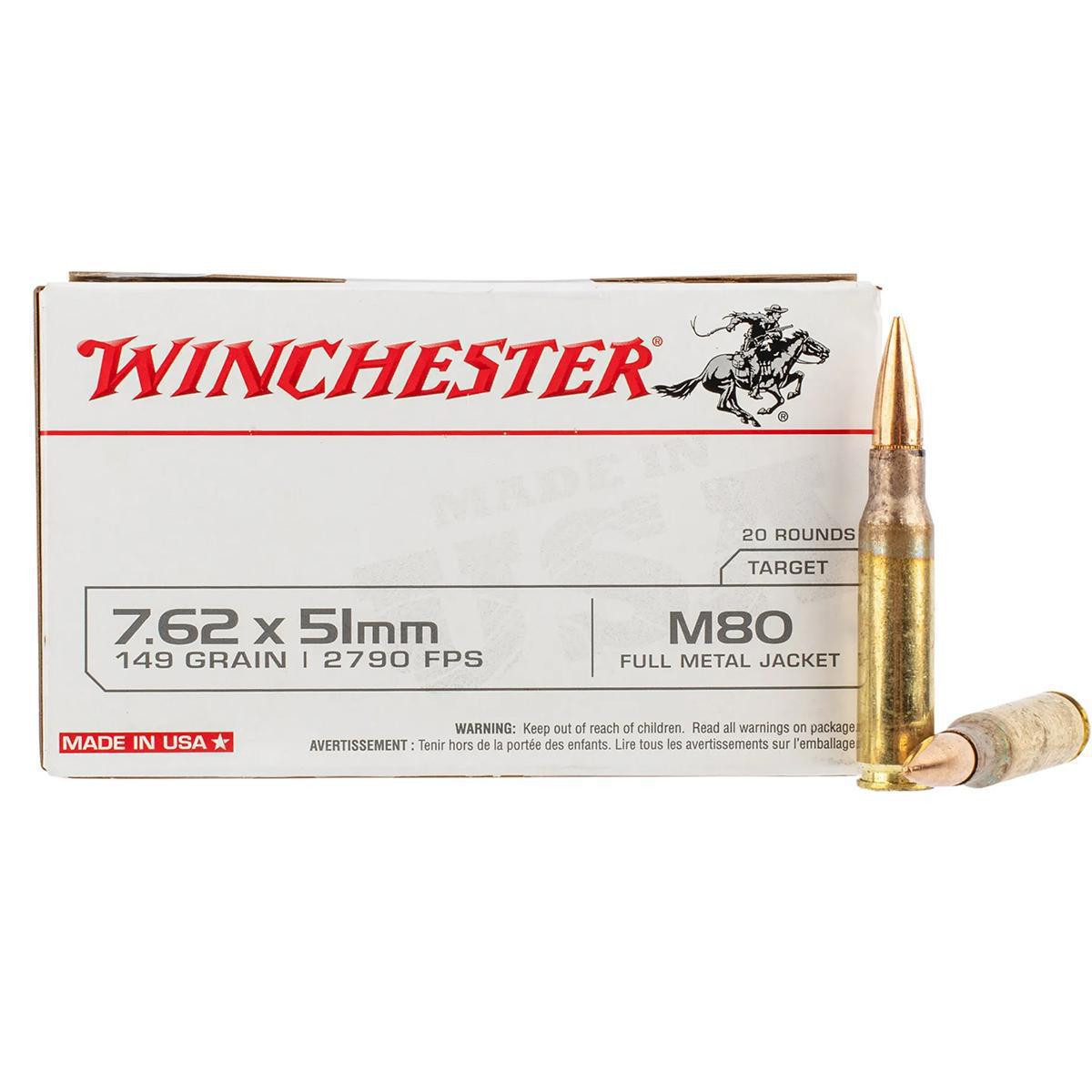 Winchester WM80 7.62 X 51mm Ammo 149 Grain M80 FMJ Ammo - RightToBear.com