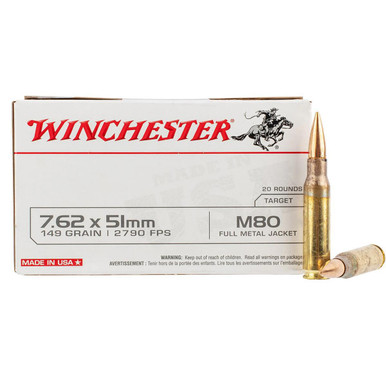 Winchester WM80 7.62 X 51mm Ammo 149 Grain M80 FMJ Ammo - RightToBear.com