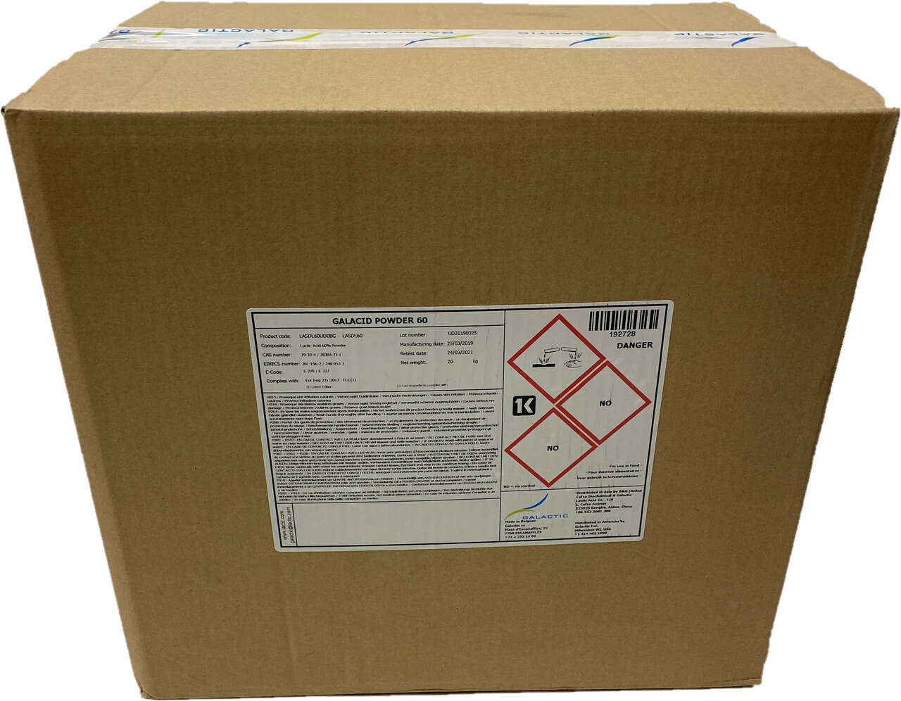 Buy Lactic Acid Powder 60, Galacid - Bulk 44lb Cartons Here