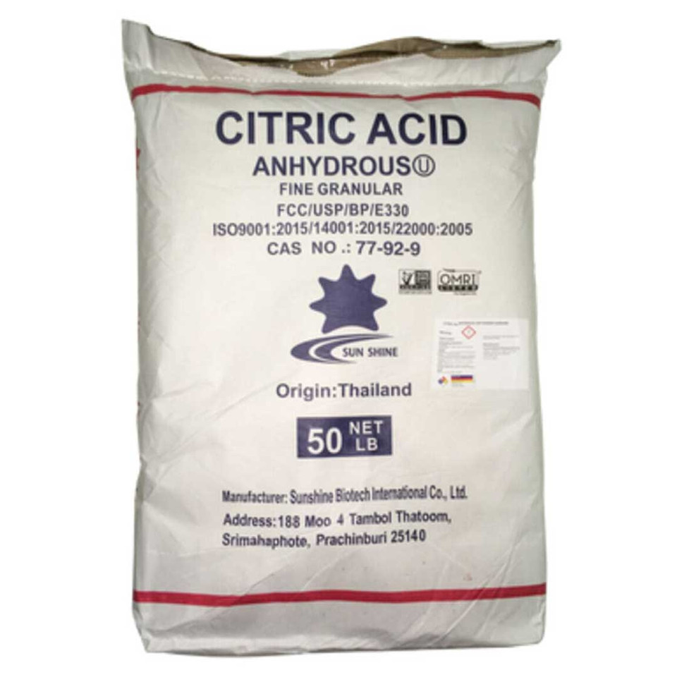 Sunshine Citric Acid Fine Granular GMO-Free | 50 lbs Bag for Sale