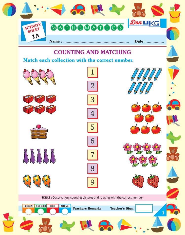 UKG Activity Worksheets - Maths