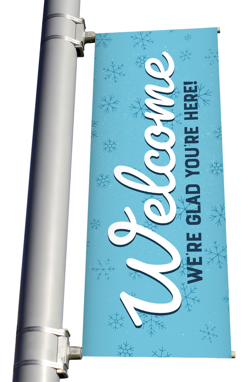 Welcome - Outdoor Banner - Blue Winter Snowflakes - ChurchBanners.com