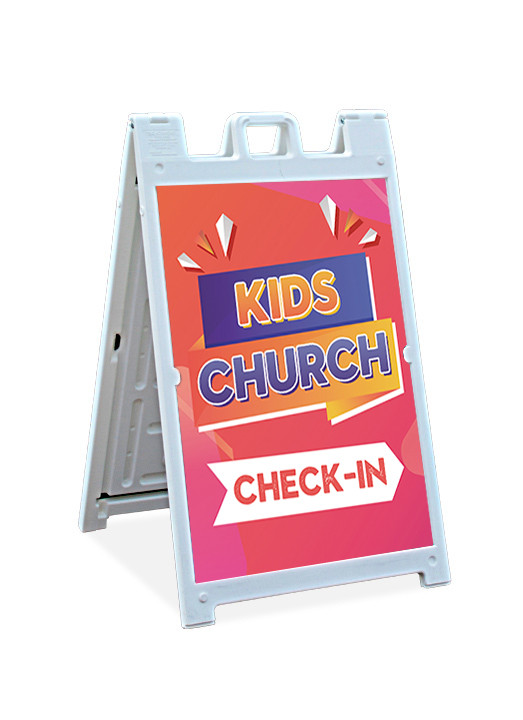 Kids Check In - Sandwich Sign - Pink Gradient - ChurchBanners.com