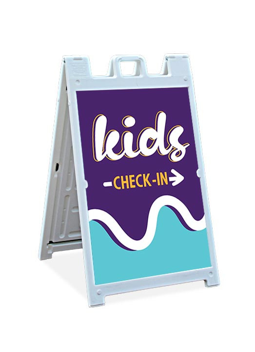 Kids Checkin - Sandwich Sign - Purple Blue Cutout - ChurchBanners.com